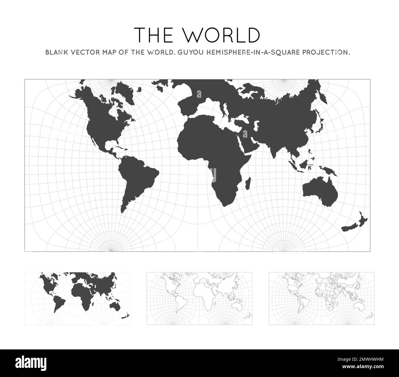 Map of The World. Guyou hemisphere-in-a-square projection. Globe with ...