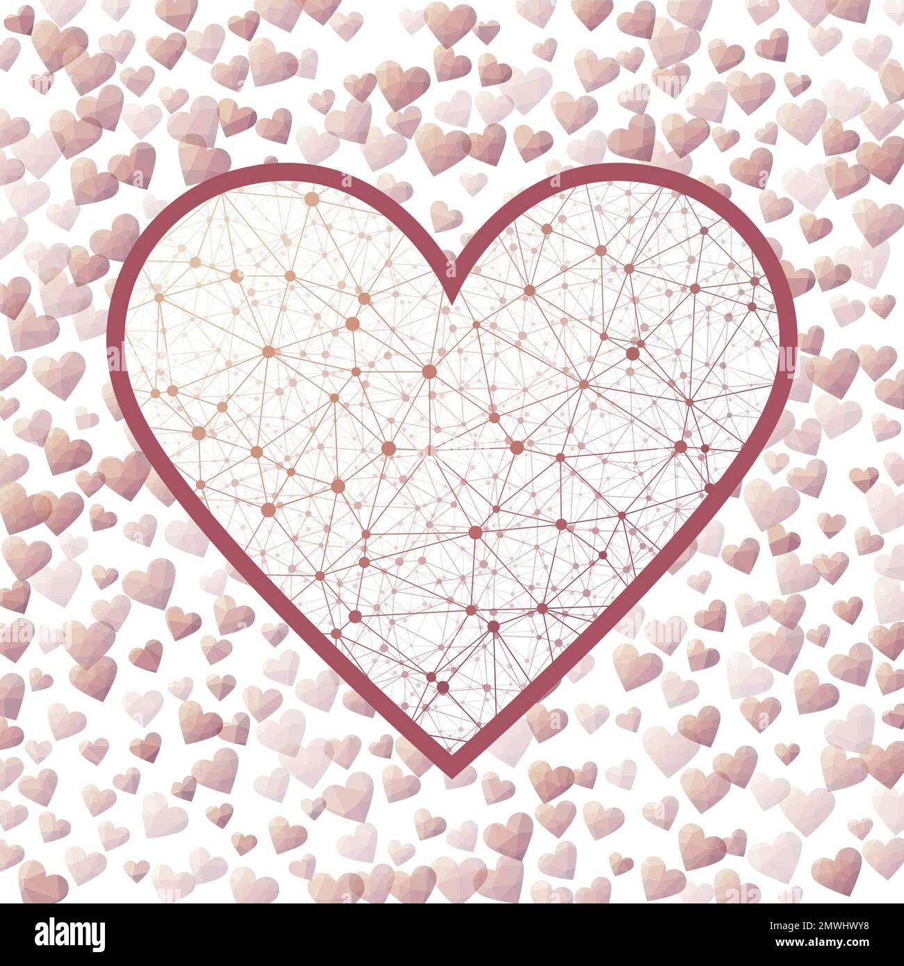 Cyber Heart. Geometric heart mesh in yellow-brown color shades with ...