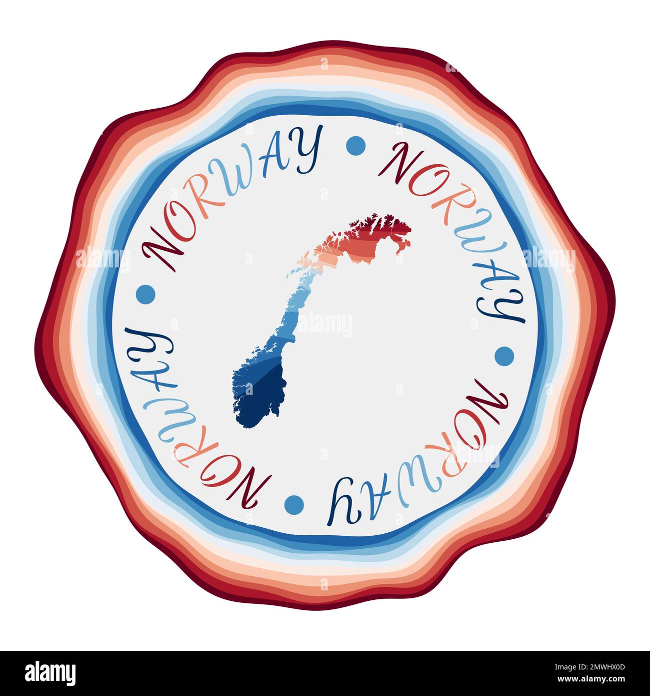 Norway badge. Map of the country with beautiful geometric waves and ...