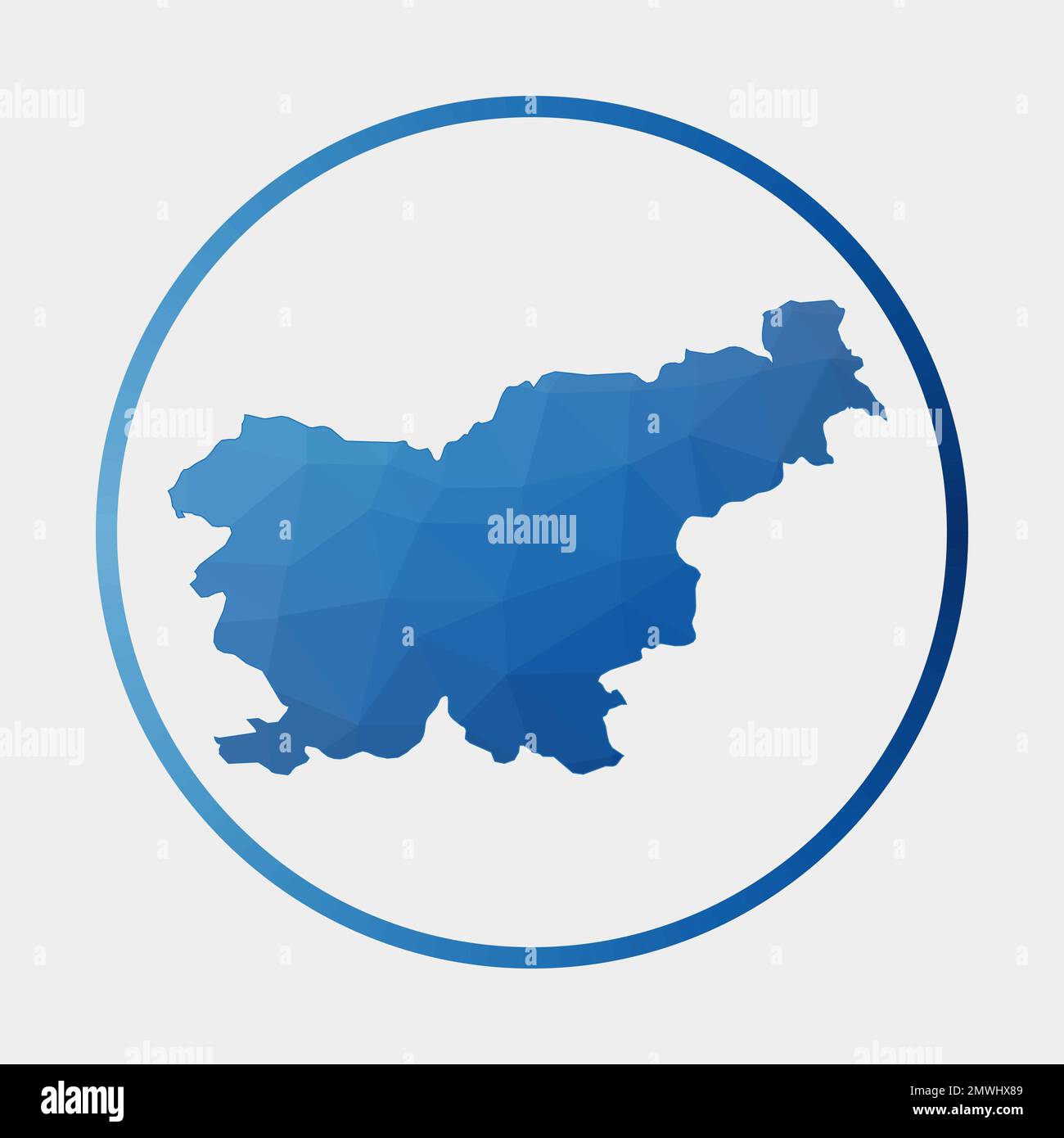 Slovenia icon. Polygonal map of the country in gradient ring. Round low ...
