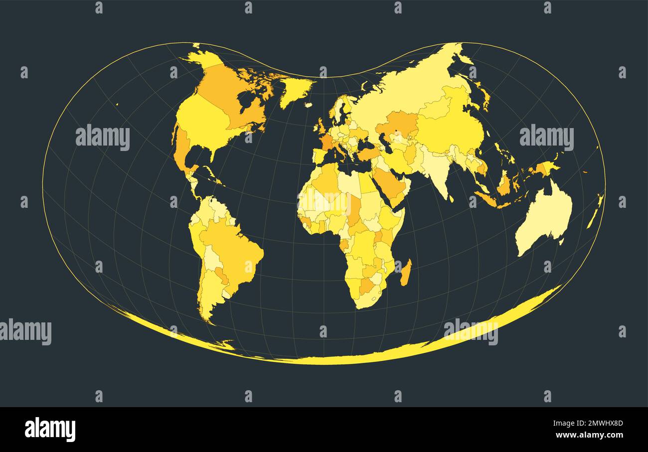 World Map. Hill eucyclic projection. Futuristic world illustration for ...