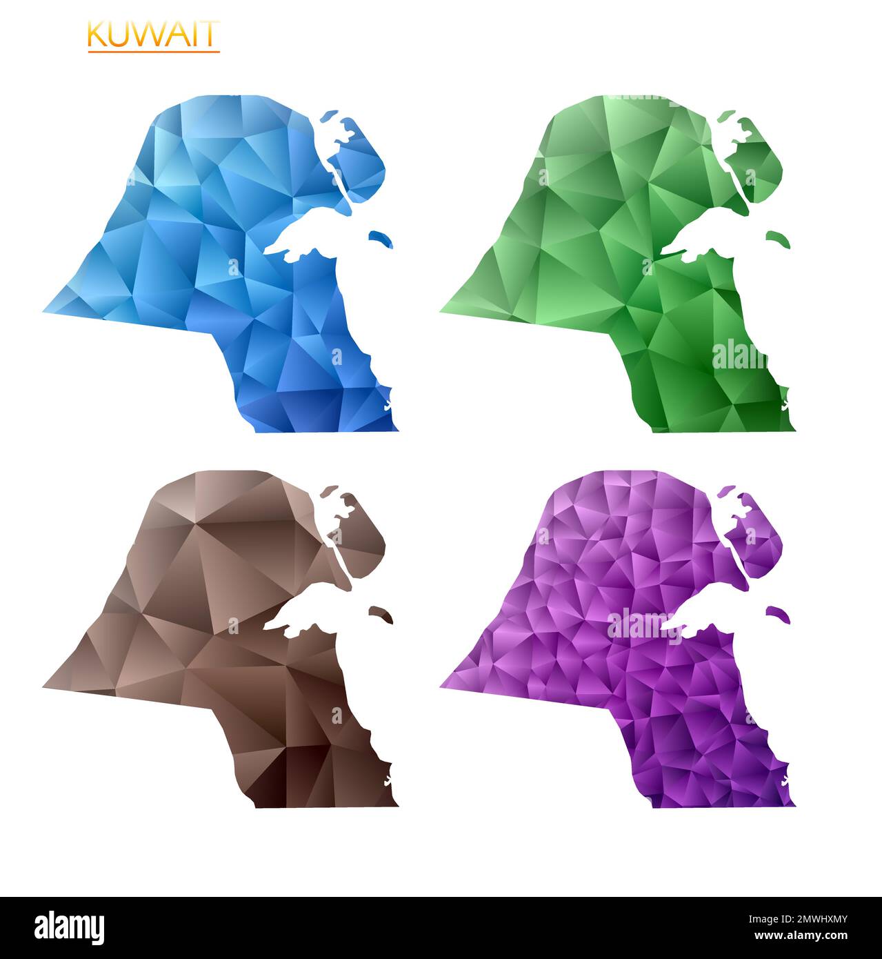 Set of vector polygonal maps of Kuwait. Bright gradient map of country in low poly style Stock ...
