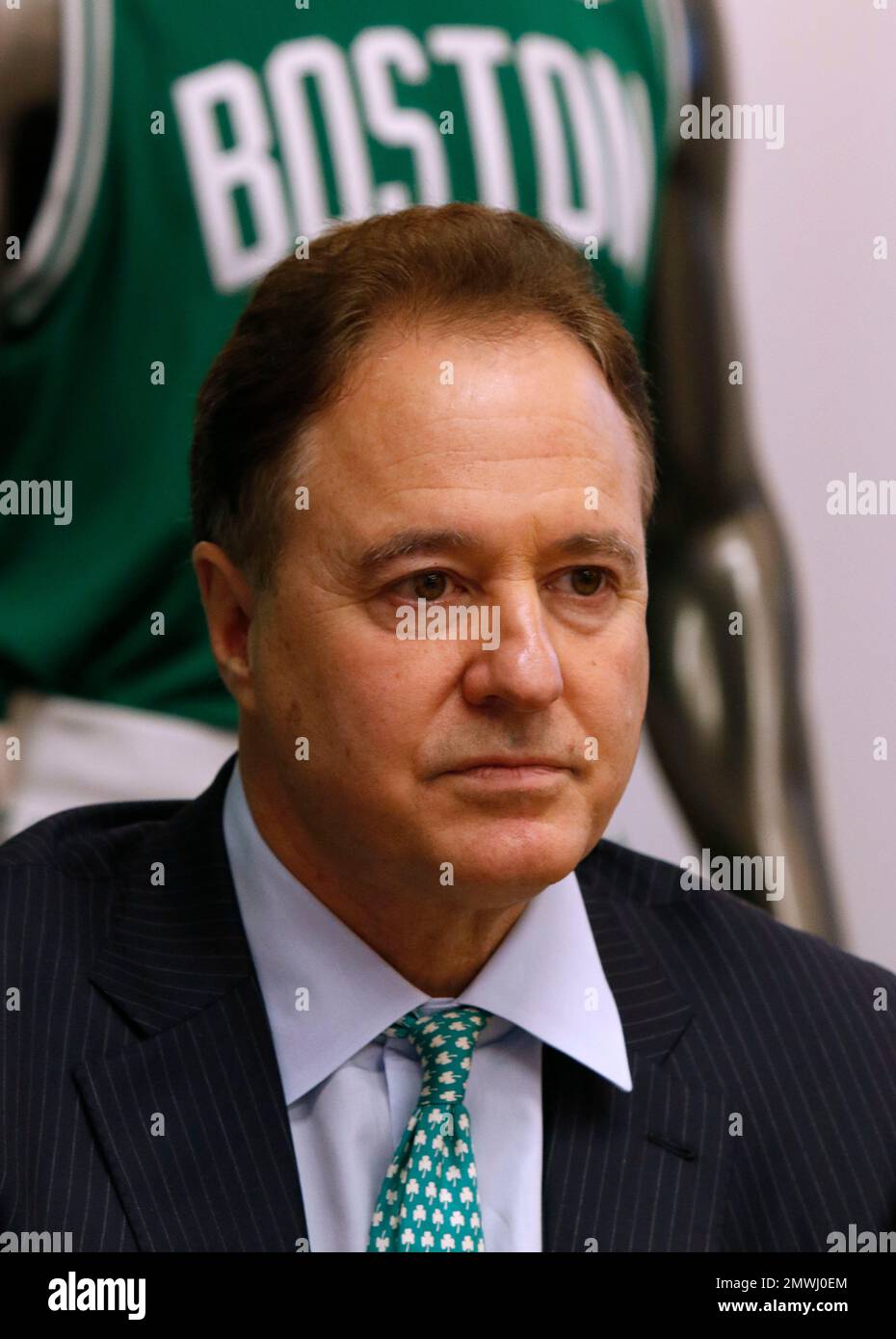 Boston Celtics co-owner Steve Pagliuca listens during a news conference ...