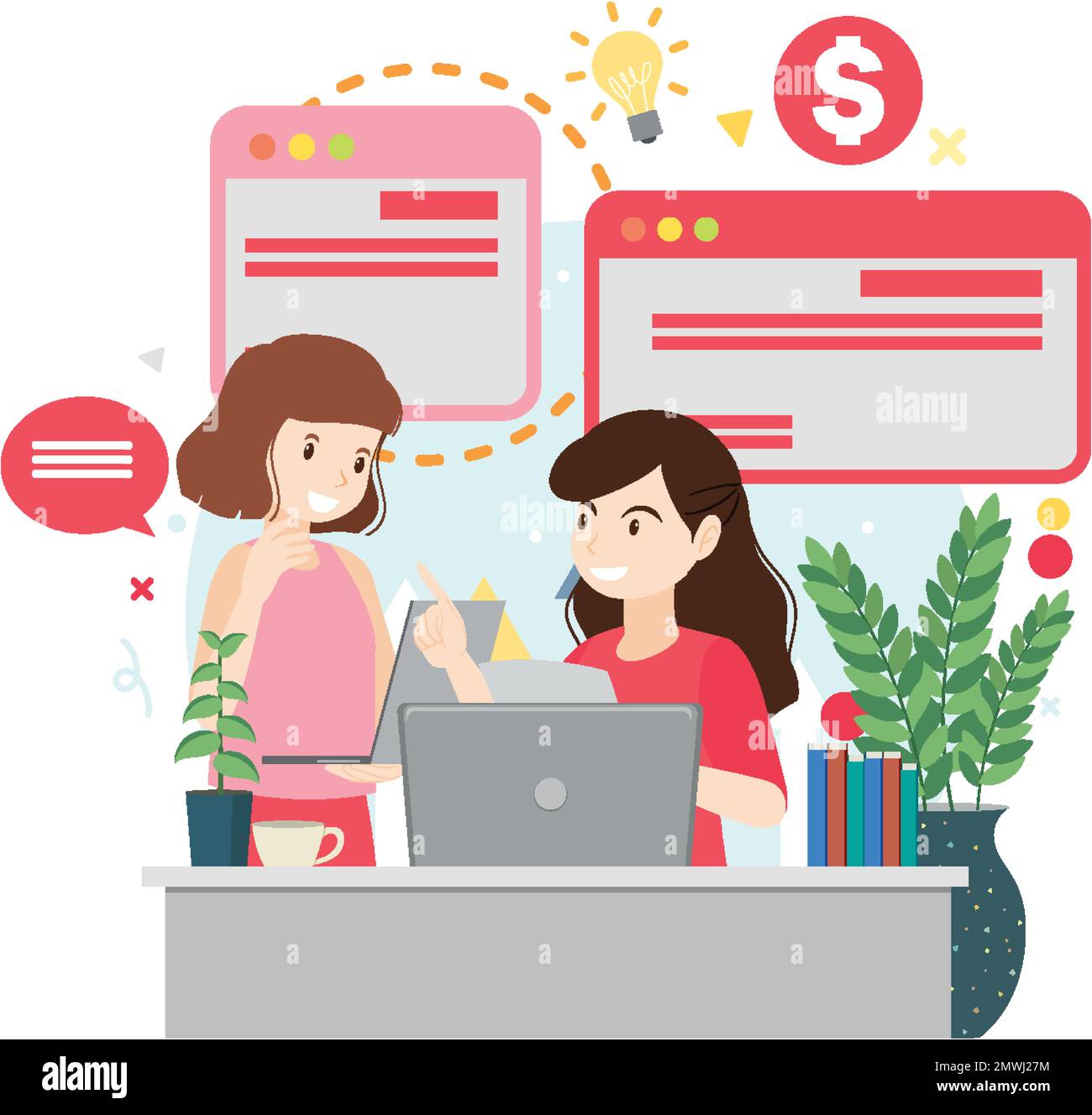 Working characters flat design for web banner illustration Stock Vector ...