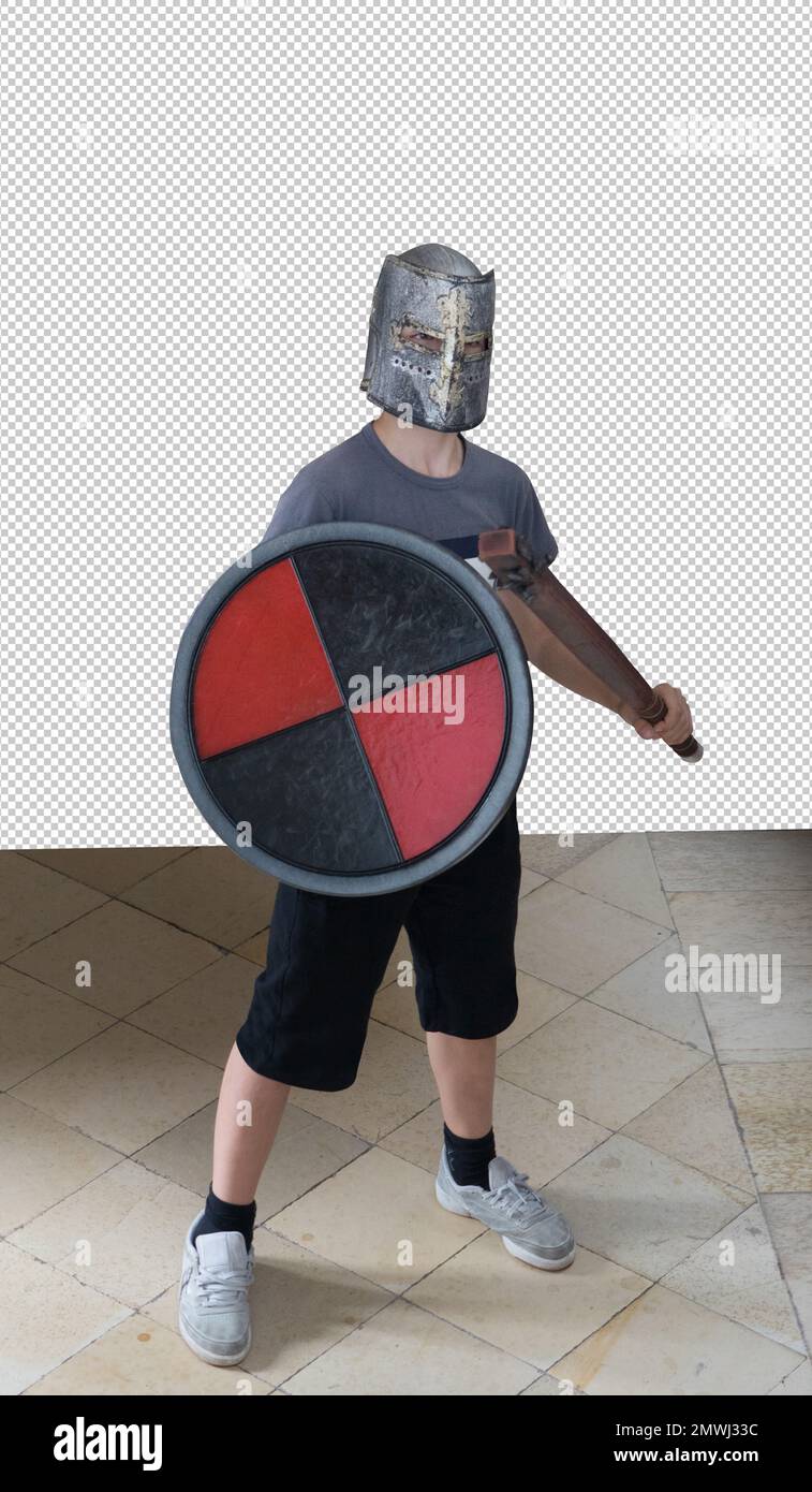A vertical shot of a guy with medieval armor and a shield on a png ...