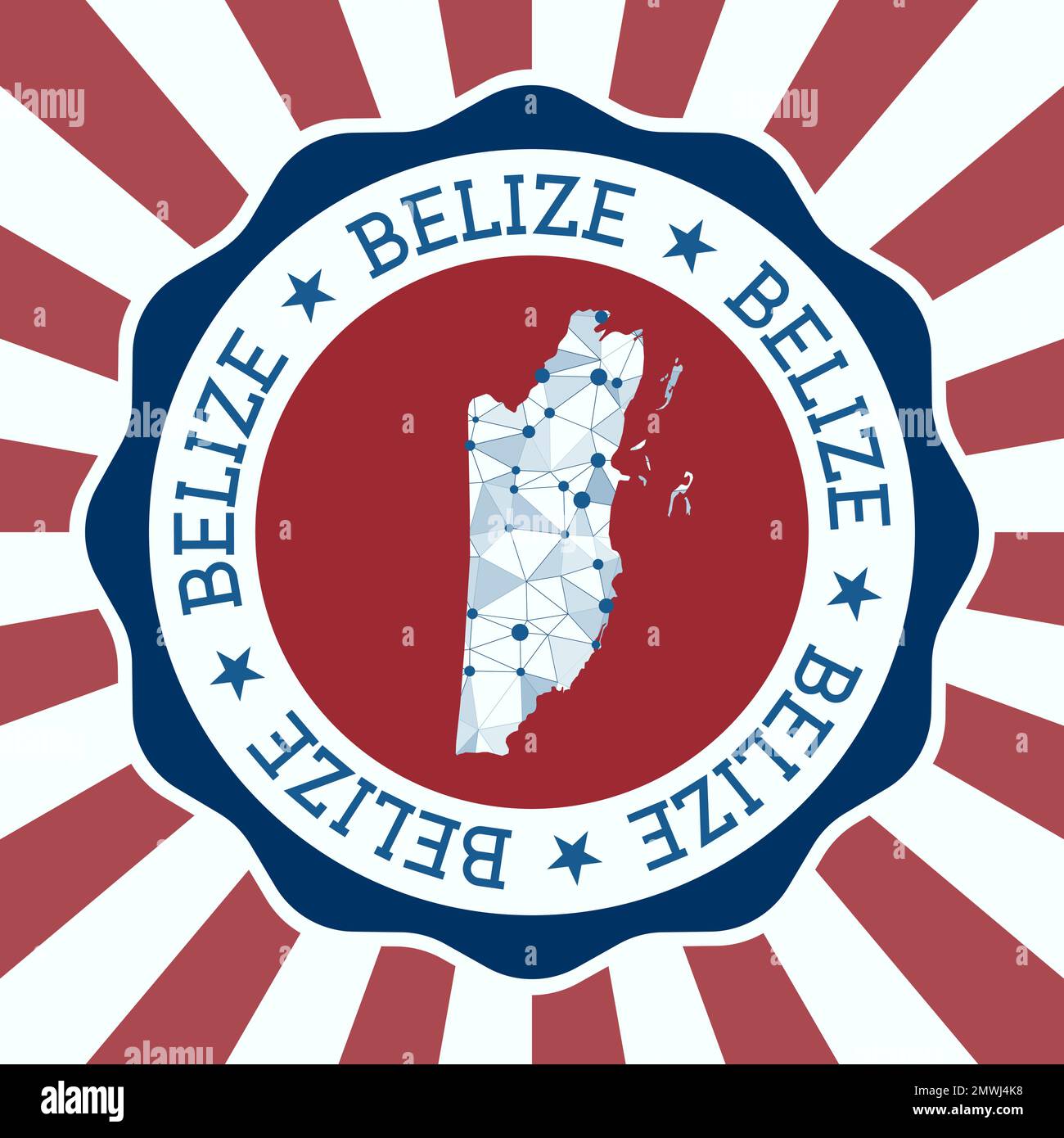 Belize Badge. Round logo of country with triangular mesh map and radial rays. EPS10 Vector Stock ...