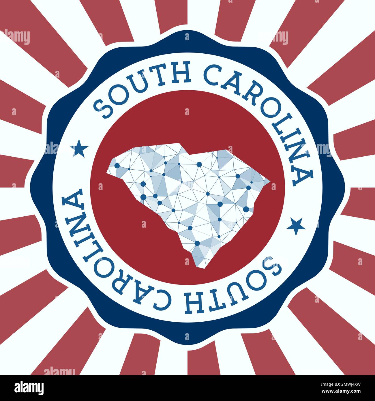 South Carolina Badge. Round logo of us state with triangular mesh map ...