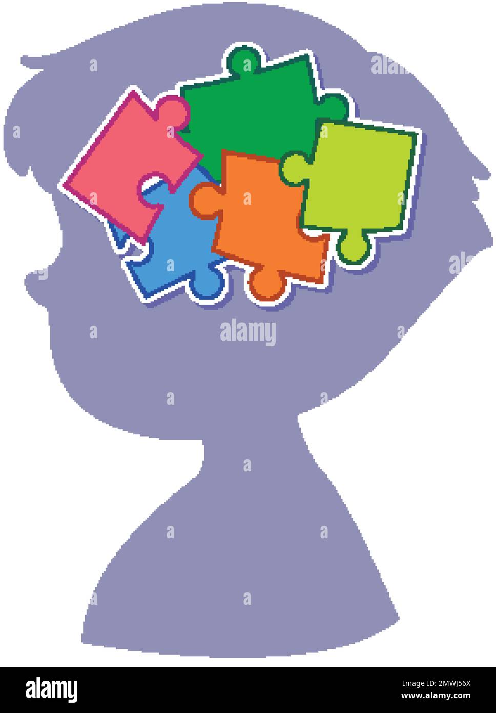 Jigsaw puzzle in human silhouette illustration Stock Vector Image & Art ...
