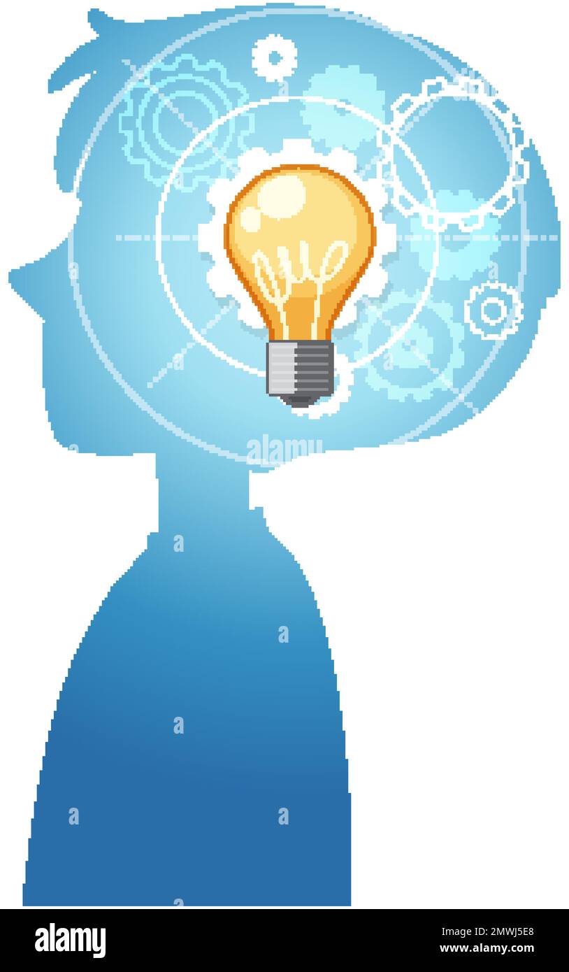 Light bulb in silhouette human icon design illustration Stock Vector ...