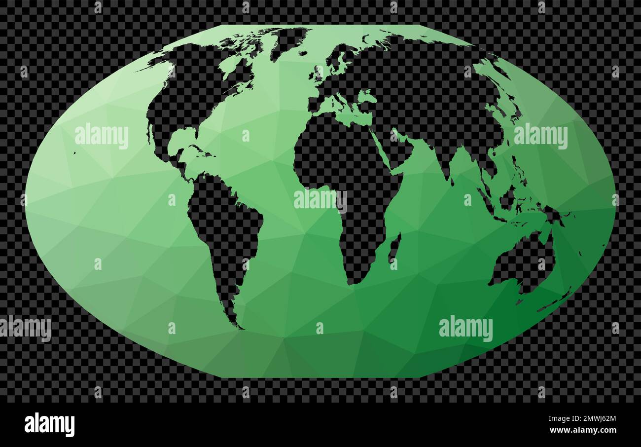 Low poly map of the world. Mt Flat Polar Quartic projection. Polygonal ...