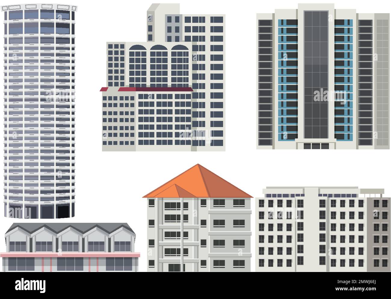 Different buildings set on white background illustration Stock Vector ...
