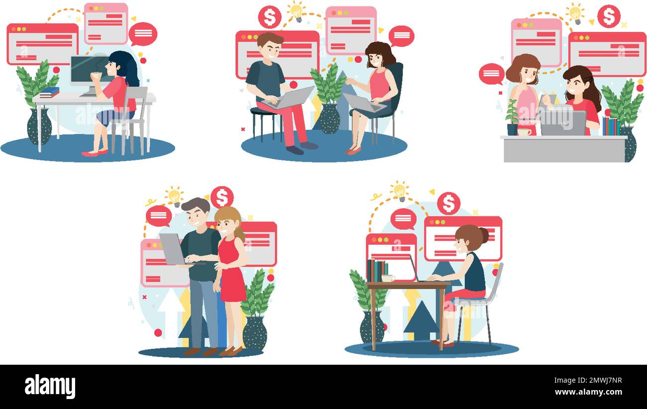 Working characters flat design for web banner illustration Stock Vector ...