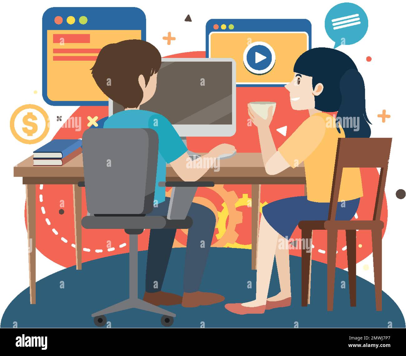 Working characters flat design for web banner illustration Stock Vector ...