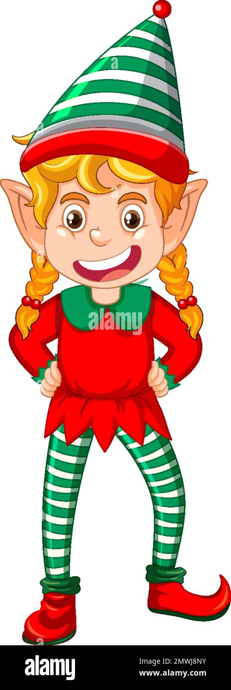 Cute kid wearing elf costume cartoon illustration Stock Vector Image ...