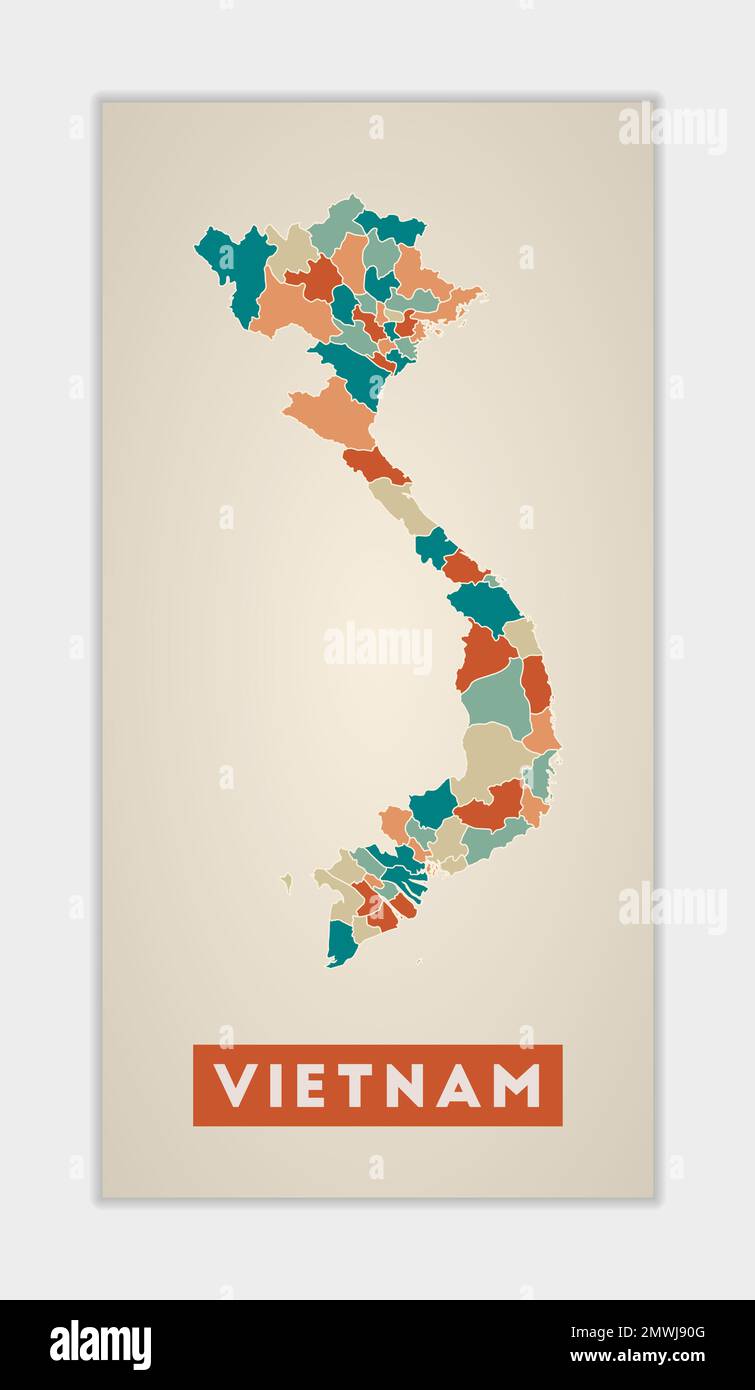 Vietnam poster. Map of the country with colorful regions. Shape of ...