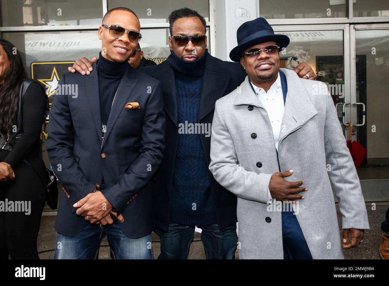 Ronnie DeVoe, left to right, Bobby Brown and Ricky Bell attend a ...