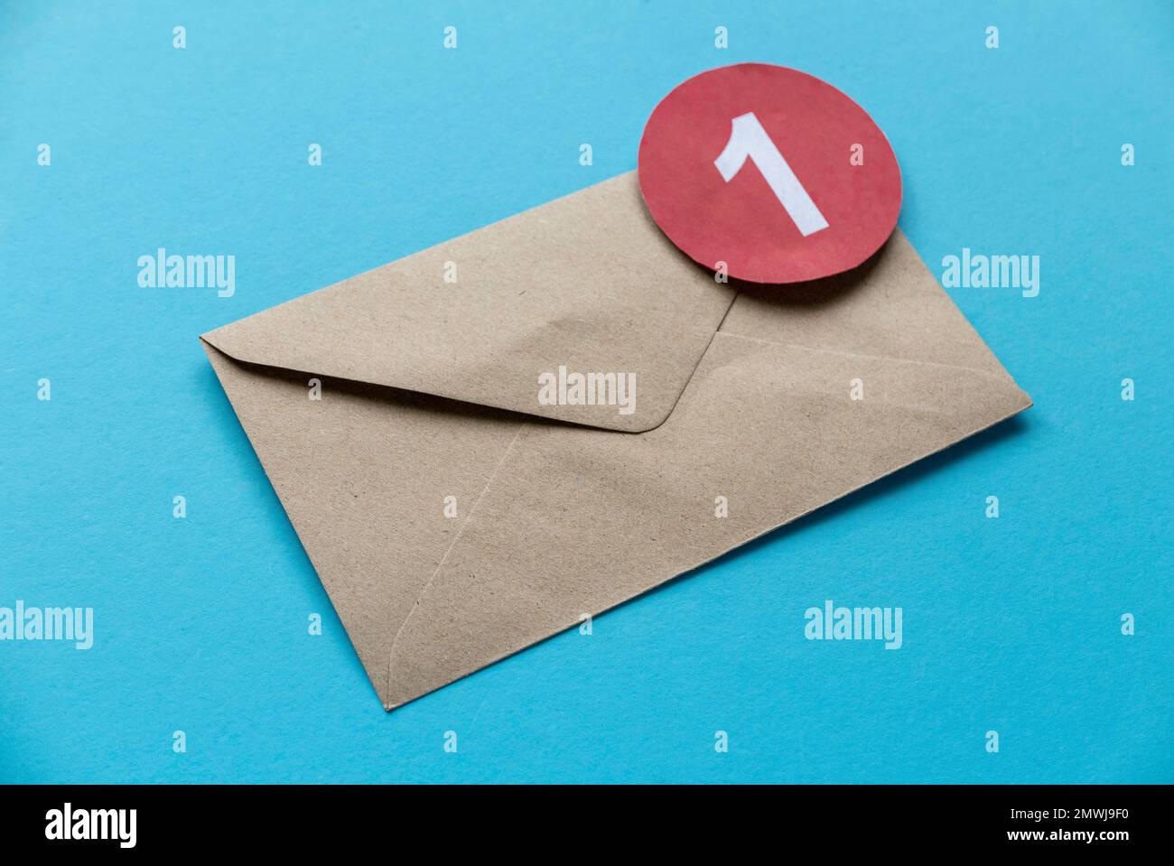 Concept of new email reminder or message alert. Brown craft envelope ...