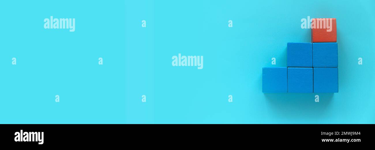 Steps of wooden cube with a red cube on top. Business concept for ...