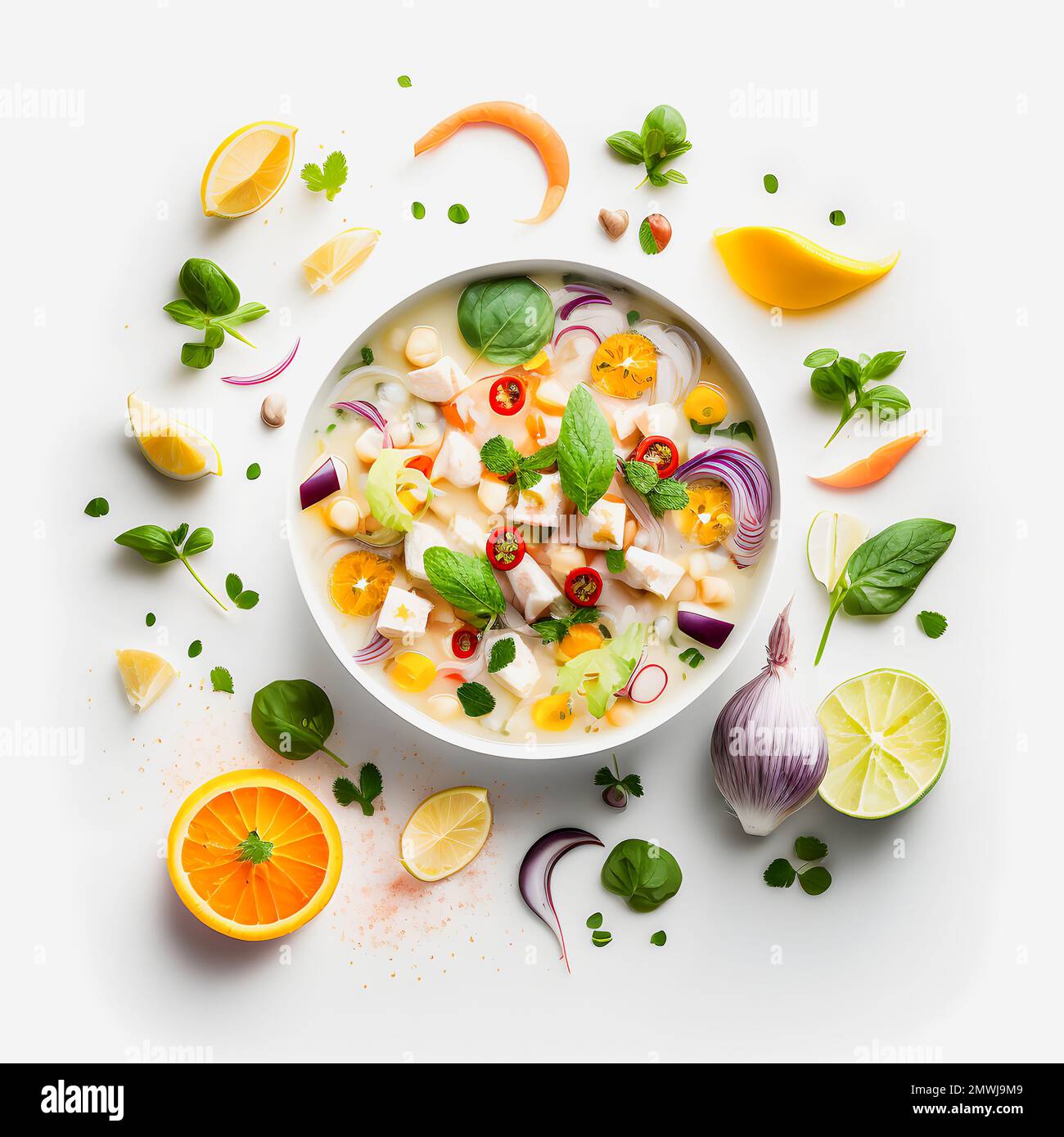stunning Ceviche on white background food photography. Highlight the ...