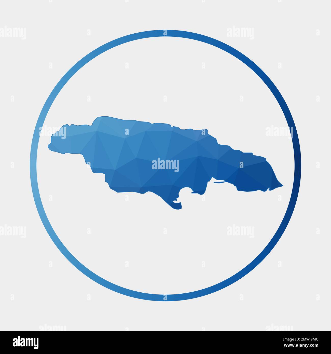 Jamaica icon. Polygonal map of the country in gradient ring. Round low ...