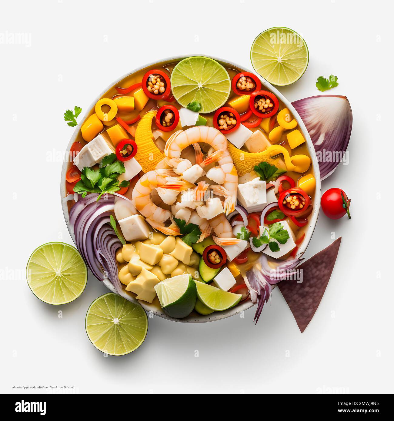 stunning Ceviche on white background food photography. Highlight the ...