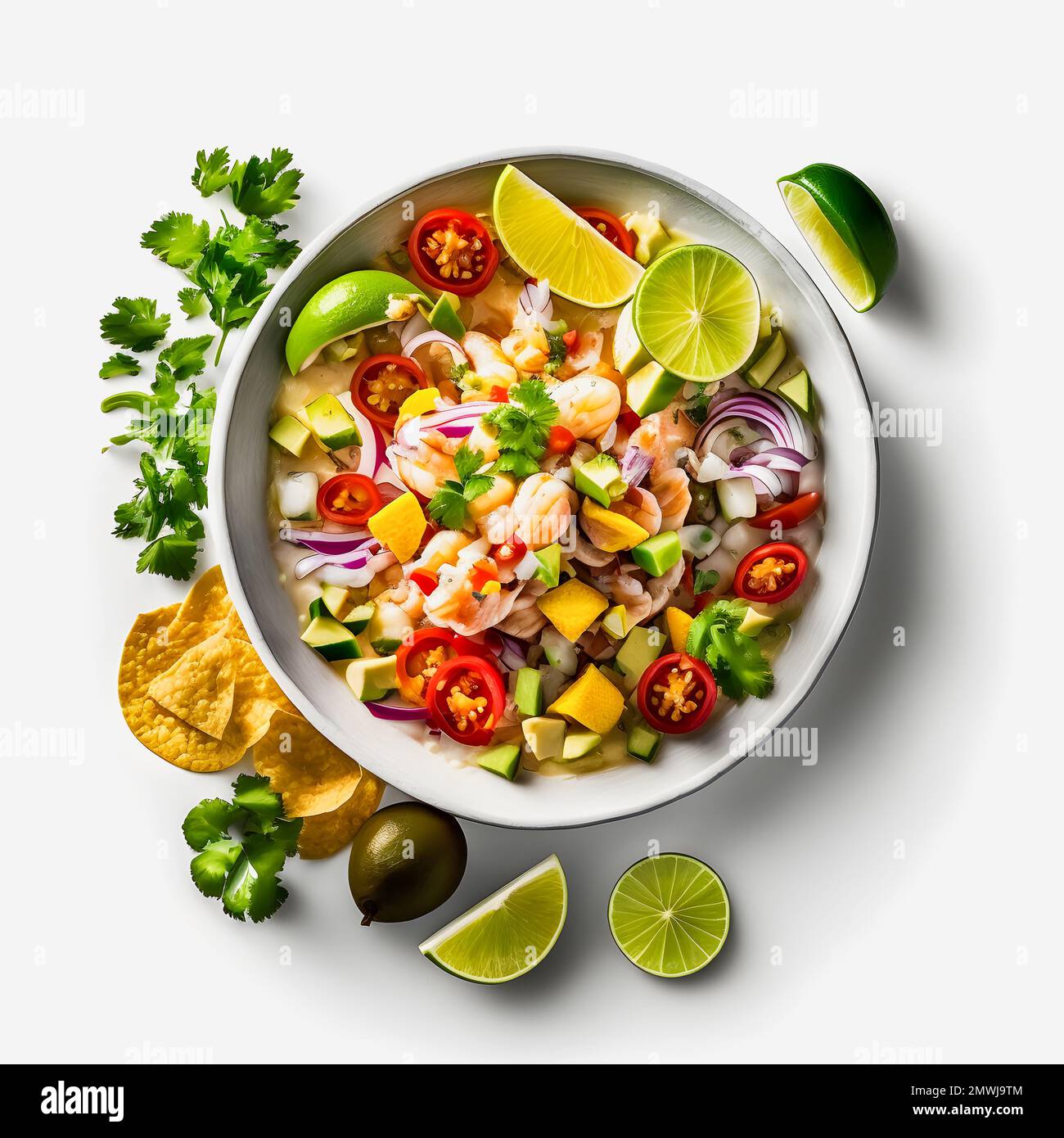stunning Ceviche on white background food photography. Highlight the ...