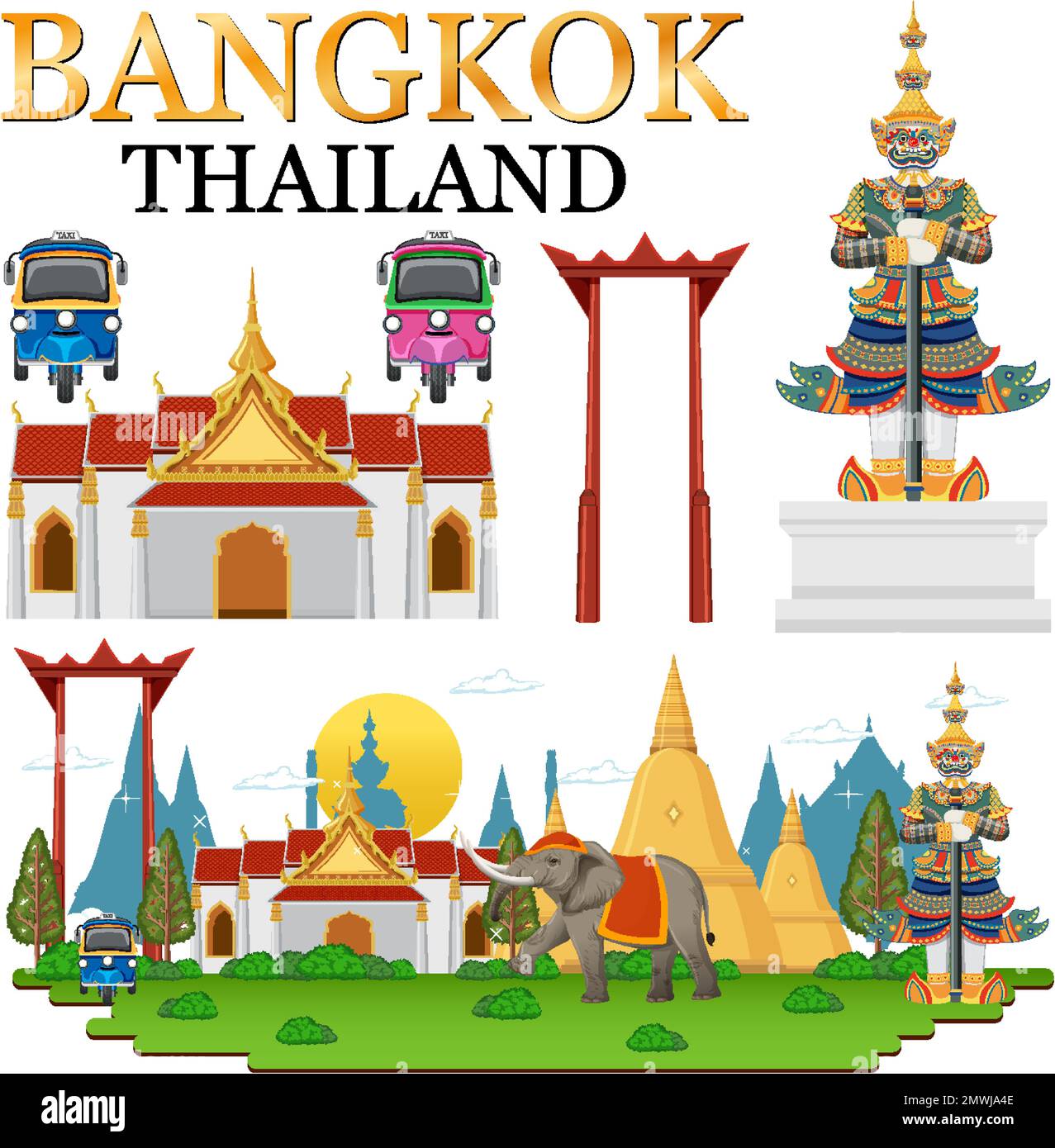 Set of elements about thailand tourist attraction illustration Stock ...