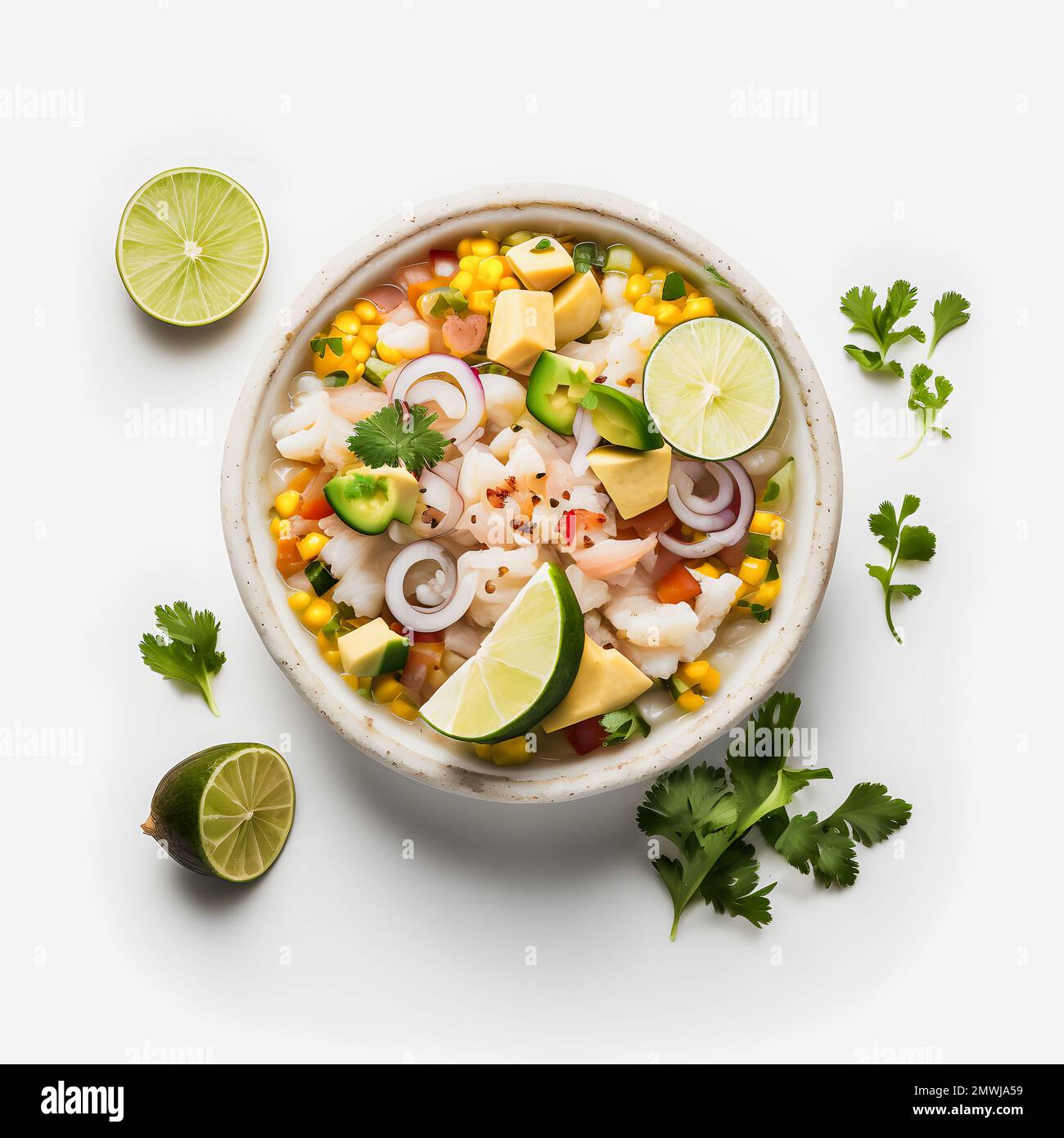 stunning Ceviche on white background food photography. Highlight the ...