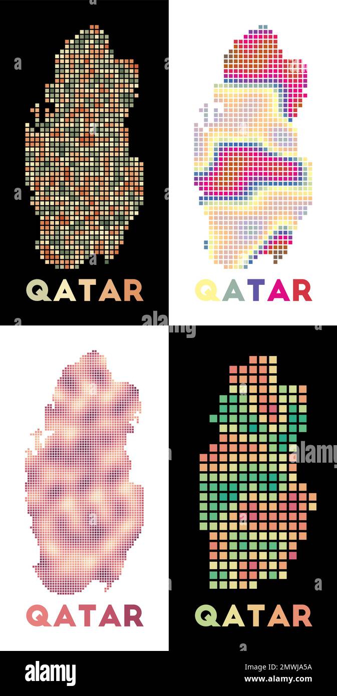 Qatar map. Collection of maps of Qatar in dotted style. Borders of the ...