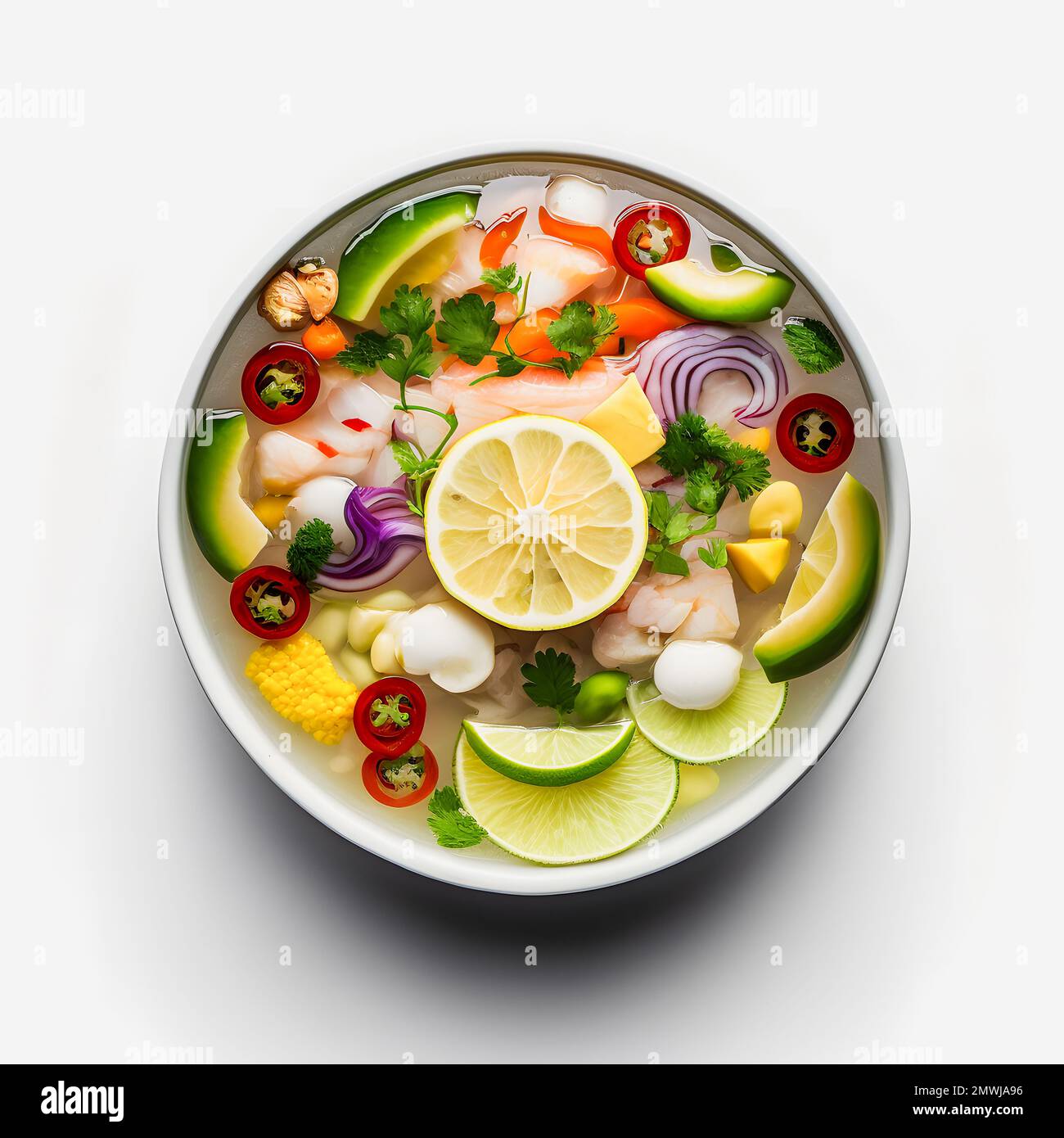 stunning Ceviche on white background food photography. Highlight the ...