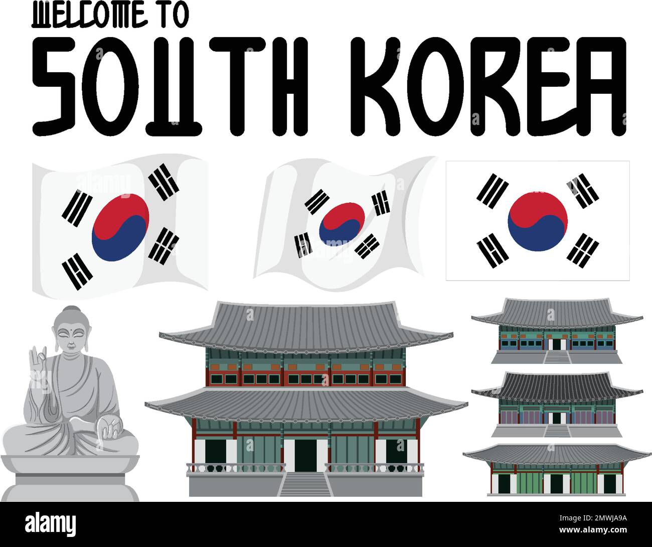 Welcome to South Korea text with traditional Korean mask illustration ...