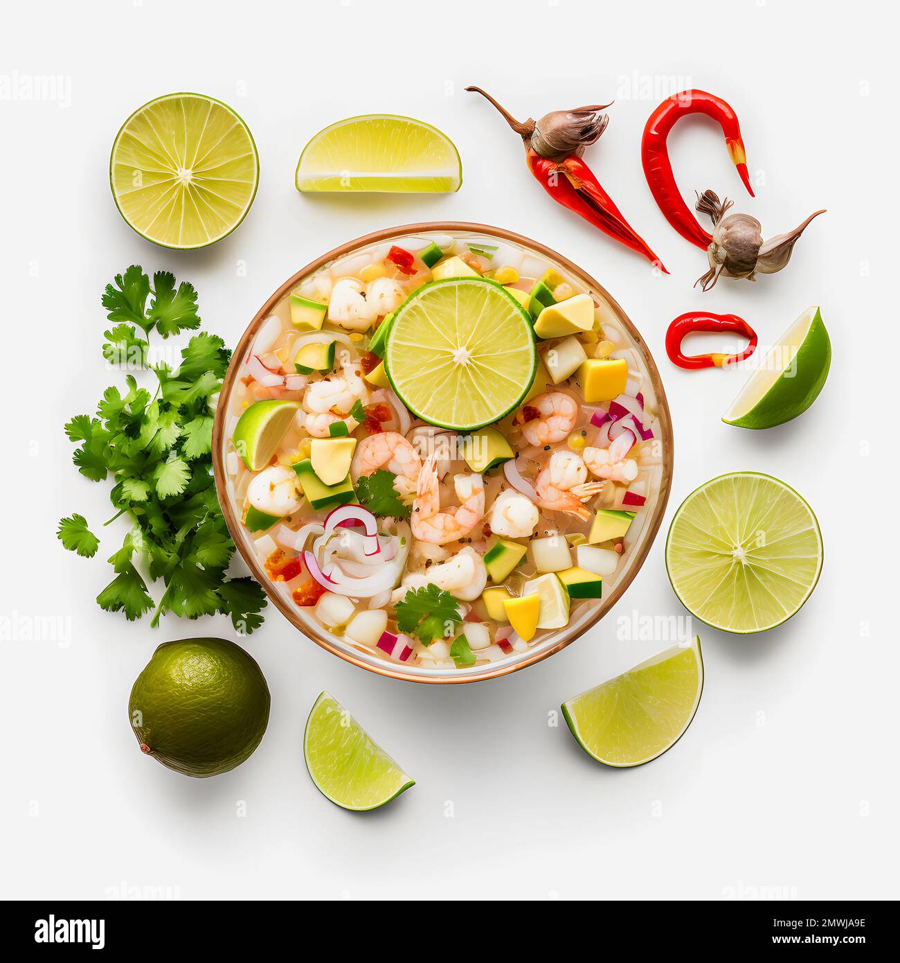 stunning Ceviche on white background food photography. Highlight the ...