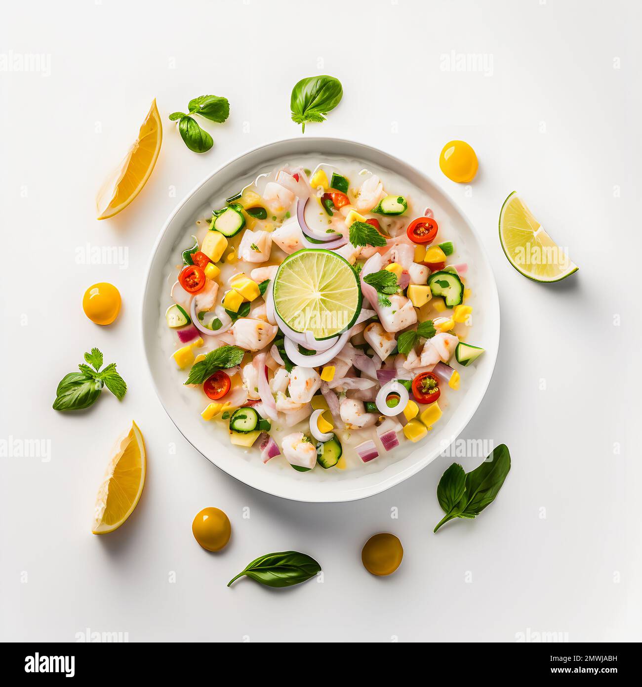 stunning Ceviche on white background food photography. Highlight the ...