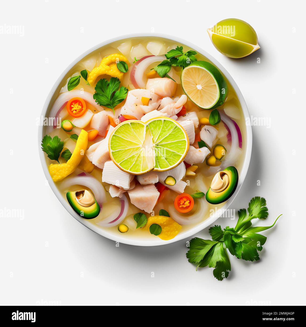 stunning Ceviche on white background food photography. Highlight the ...