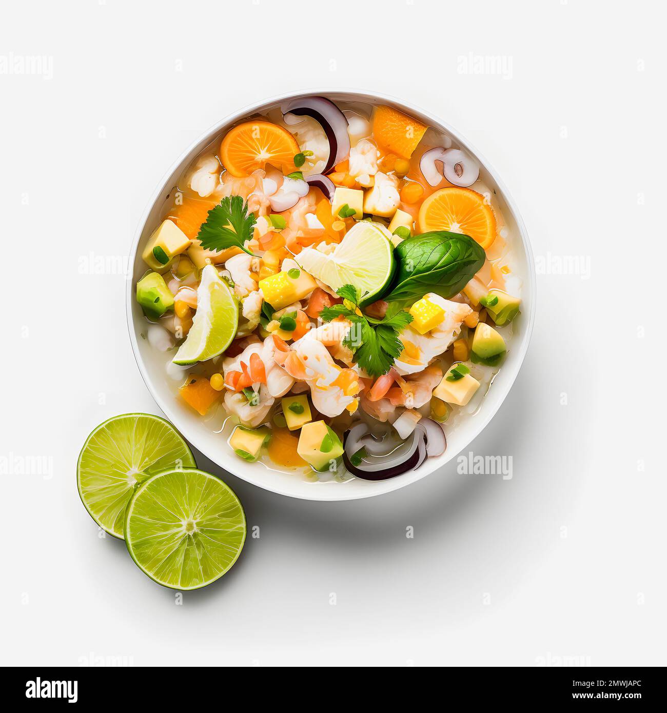 stunning Ceviche on white background food photography. Highlight the ...