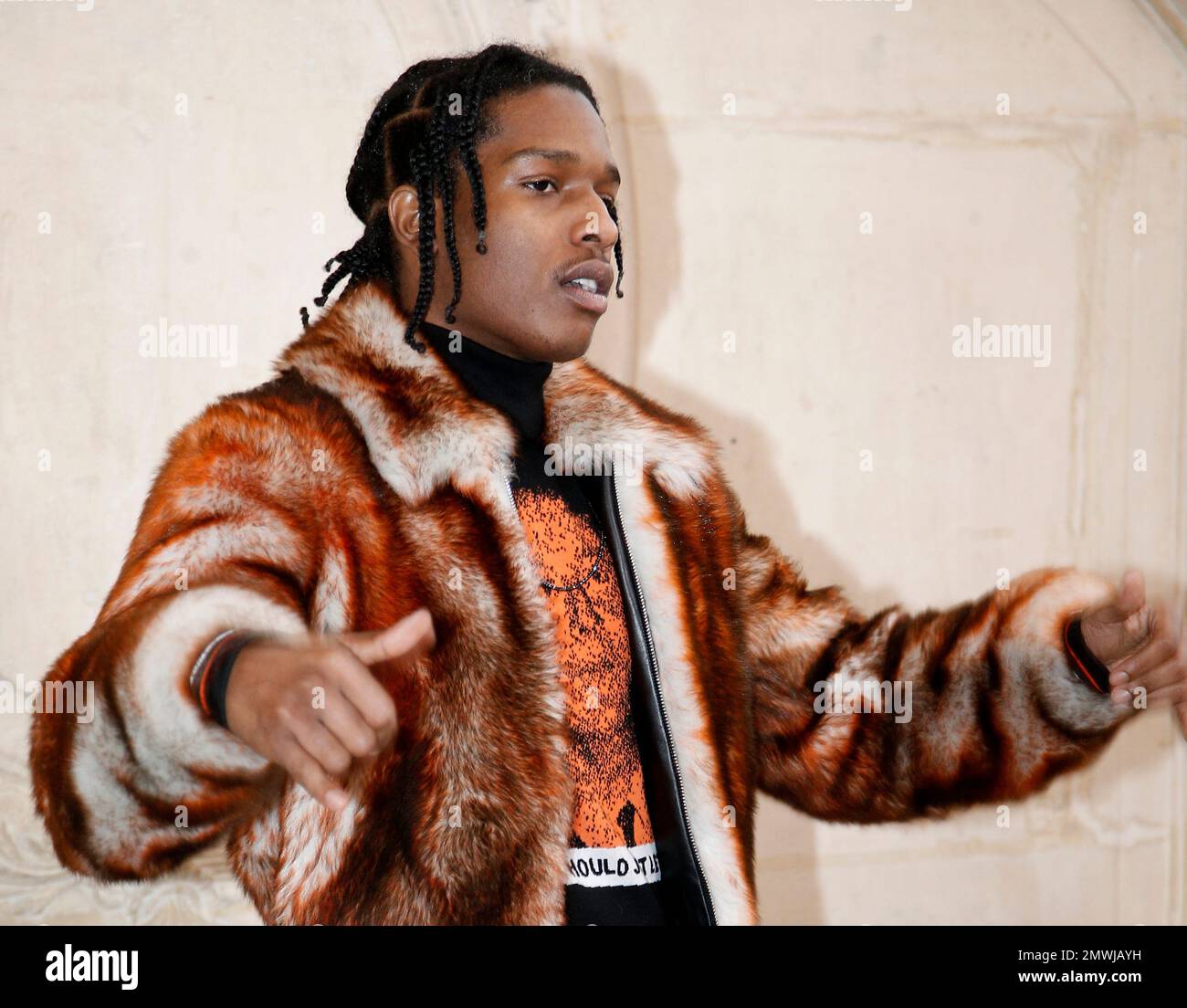 U.S rap artist ASAP Rocky gestures during a photocall before Christian ...