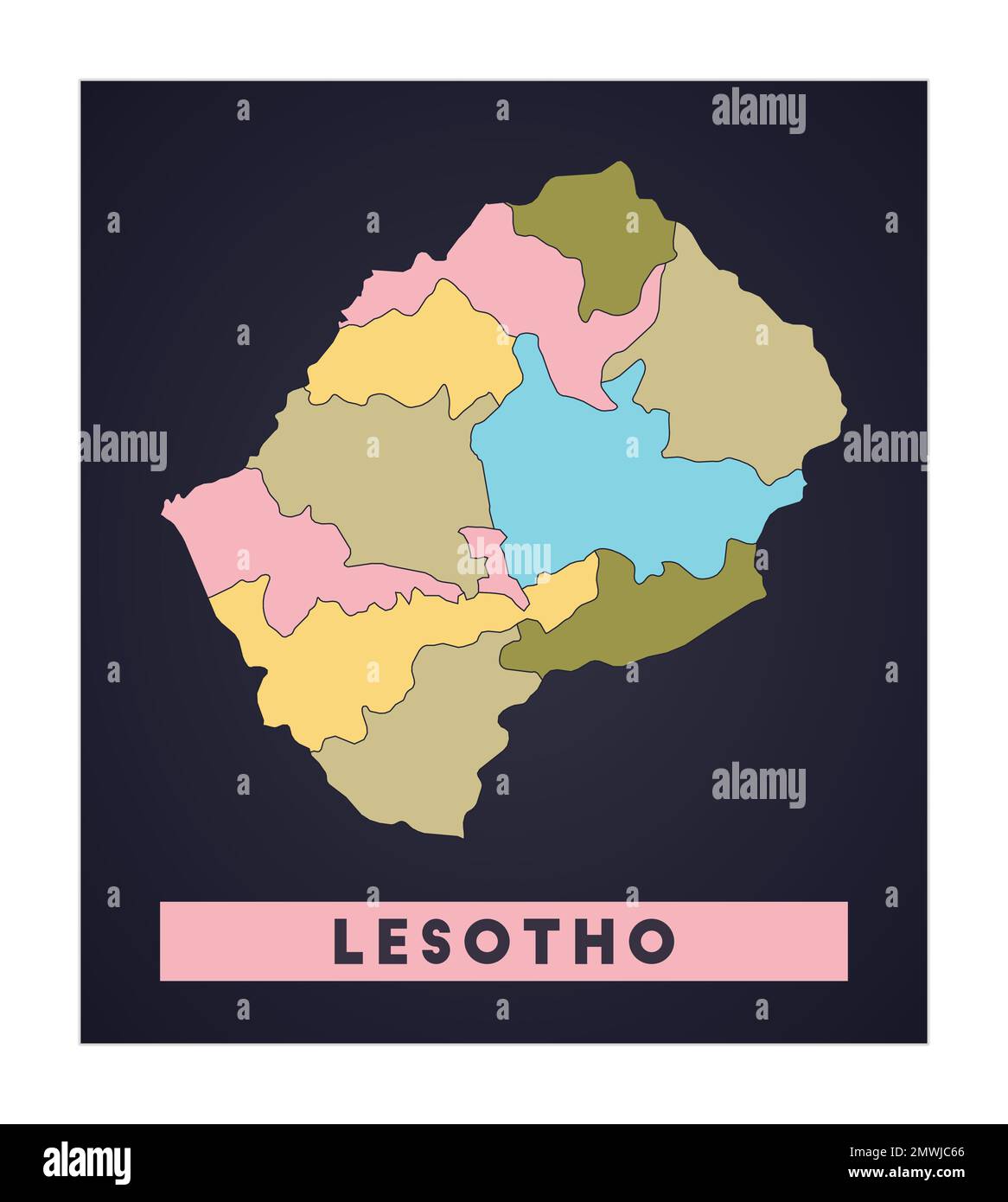Lesotho Map Country Poster With Regions Shape Of Lesotho With Country