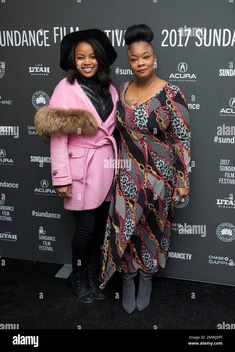Actress Chanté Adams, left, and Roxanne Shanté pose at the premiere of ...