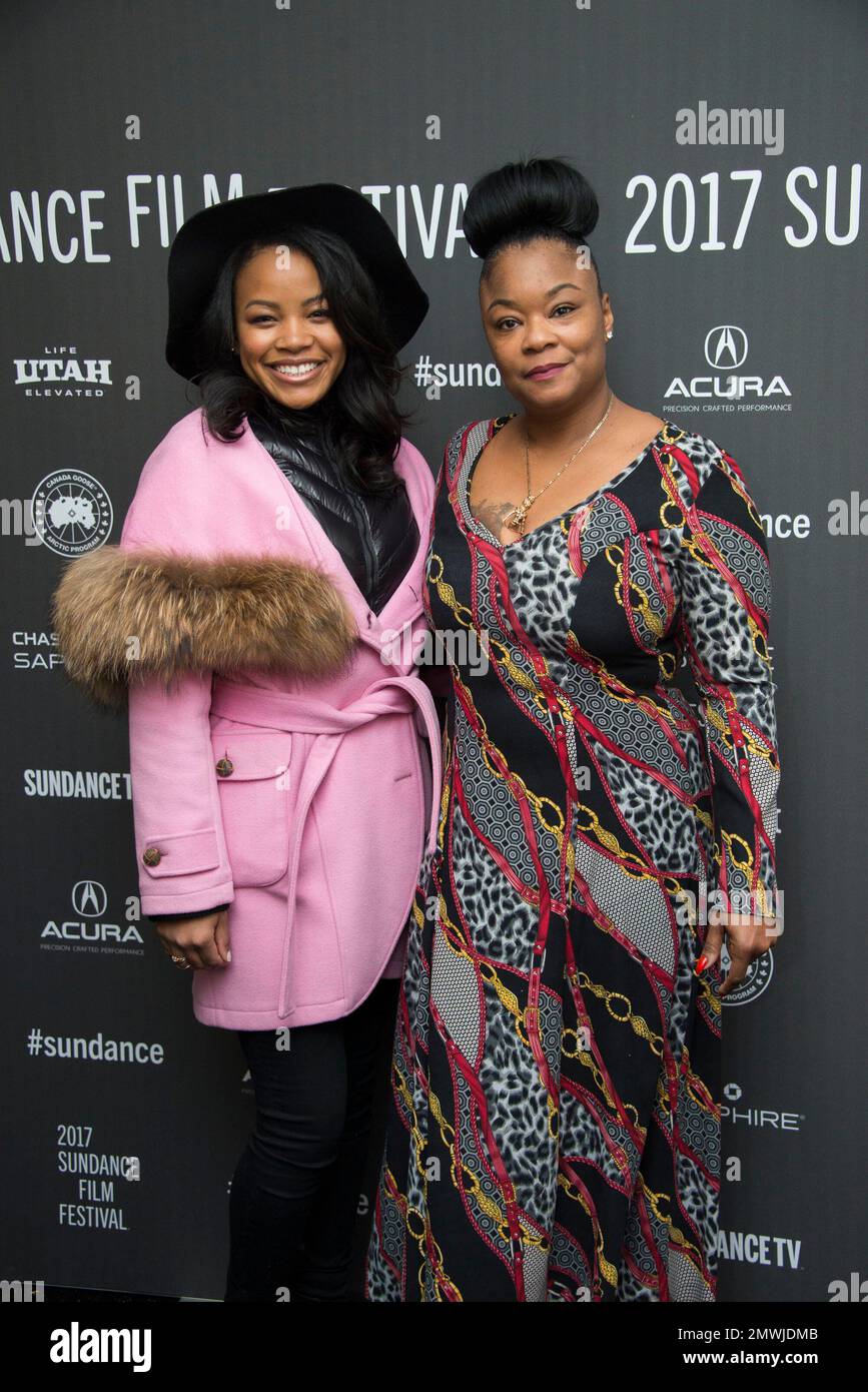 Actress Chanté Adams, left, and Roxanne Shanté pose at the premiere of ...