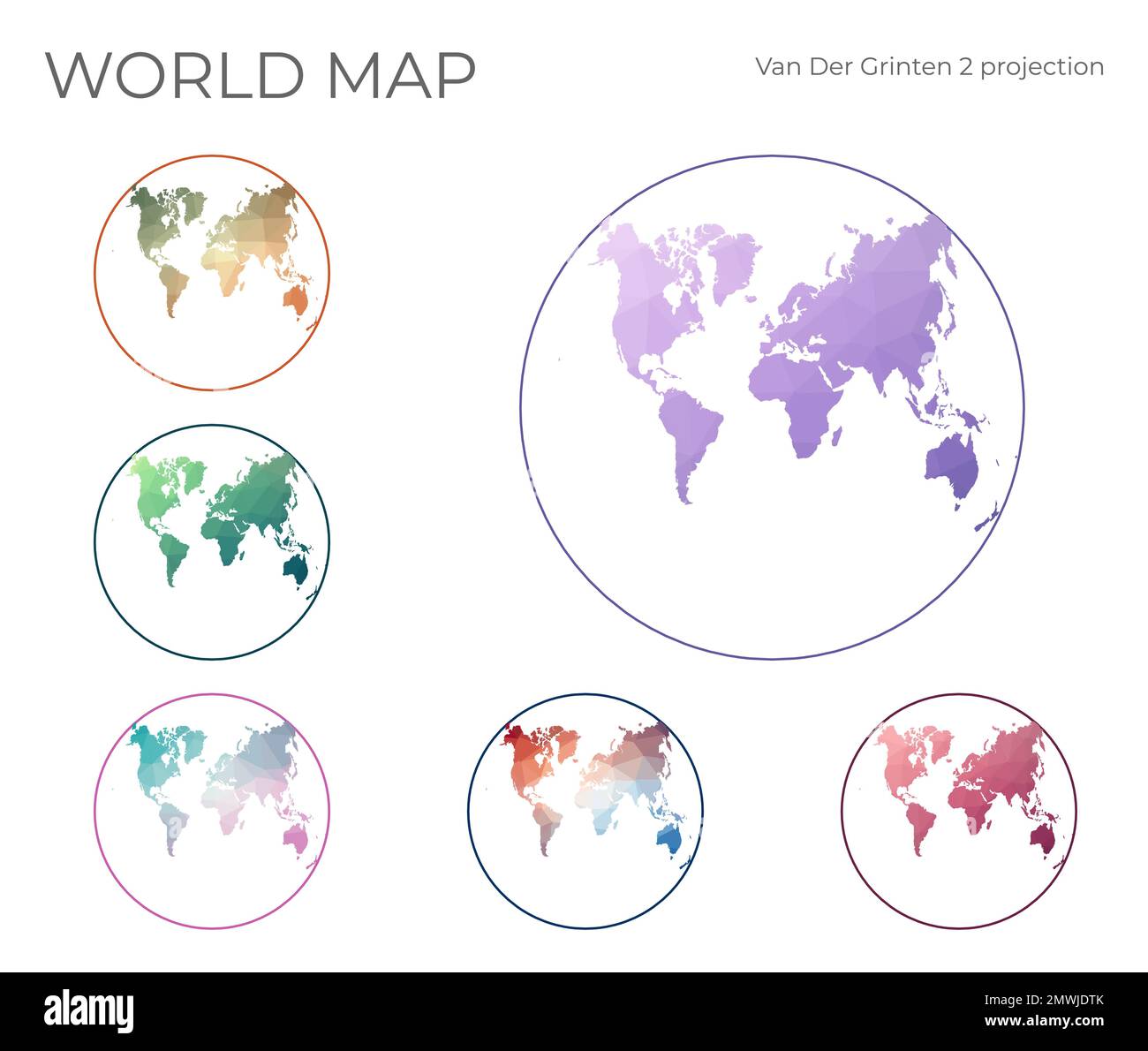 Low Poly World Map Set Van Der Grinten Ii Projection Collection Of The World Maps In Geometric