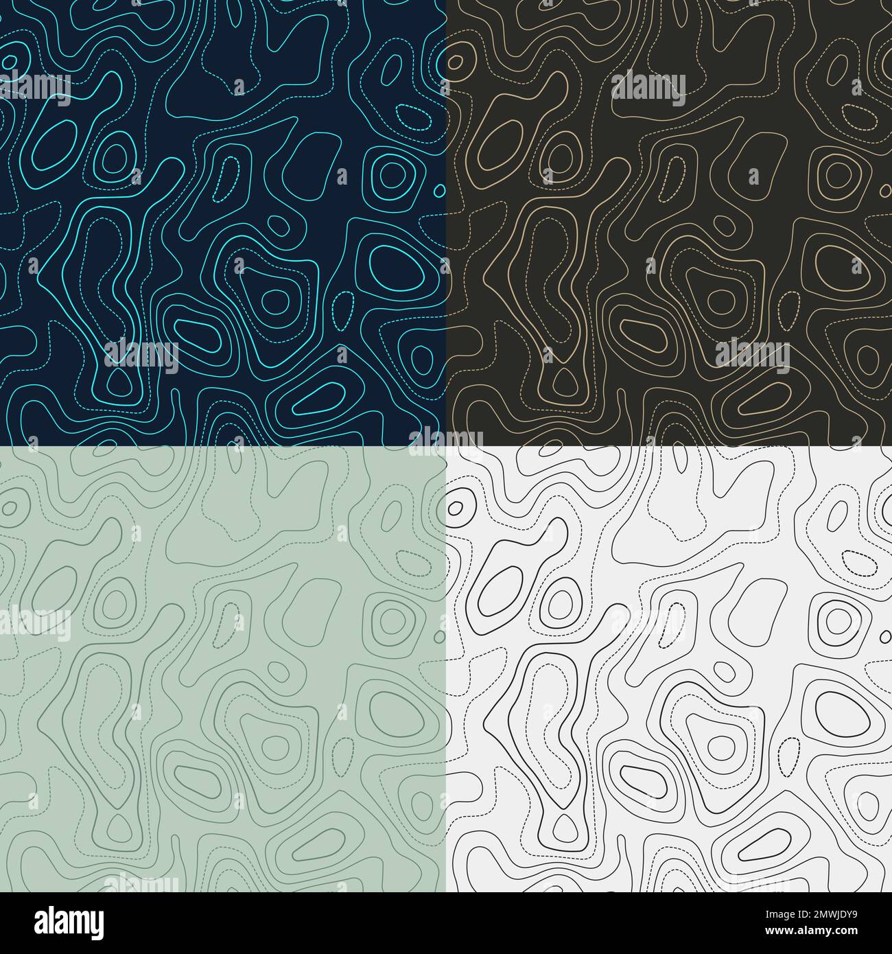 Topography patterns. Seamless elevation map tiles. Amazing isoline ...