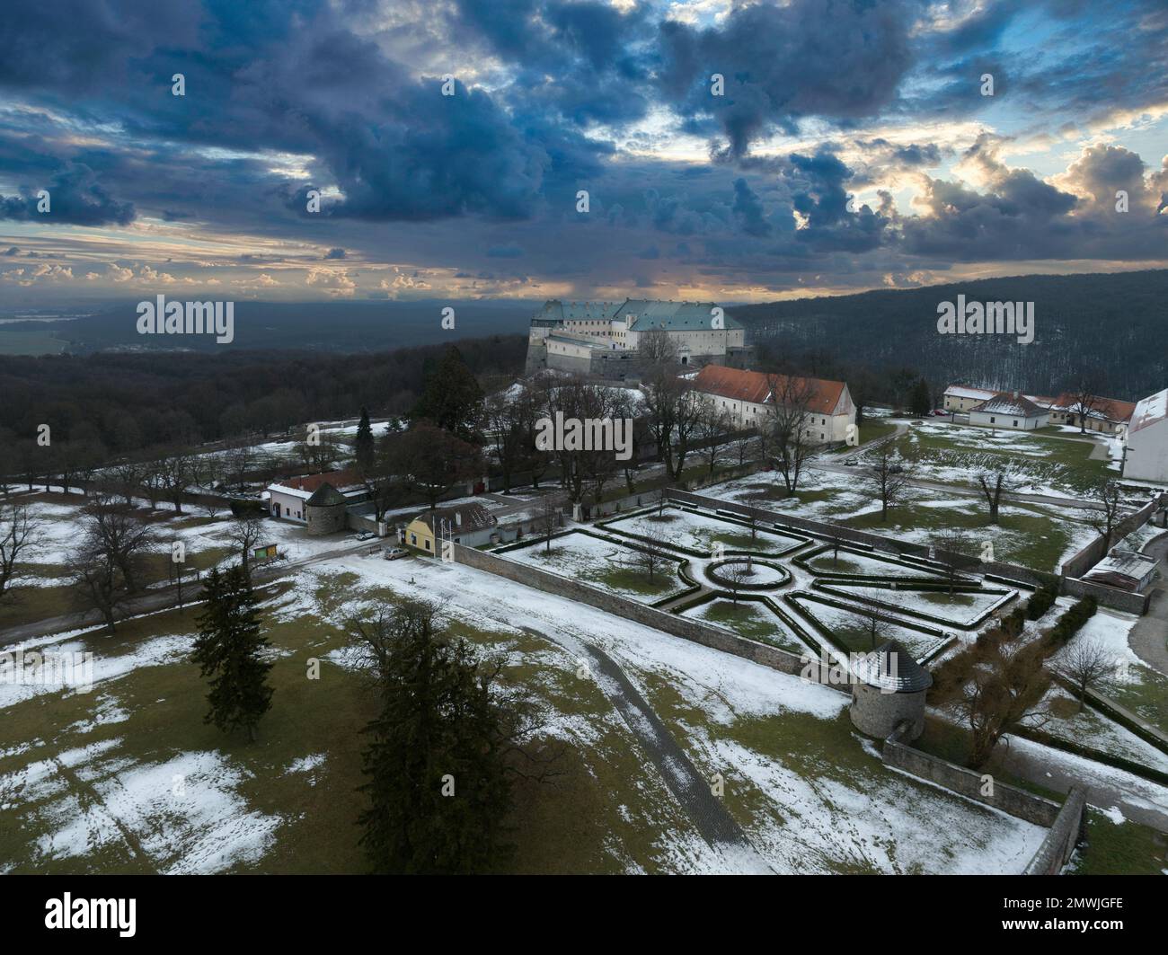 Aerial view of Cerveny Kamen (Vorosko, Red stone) castle a former ...
