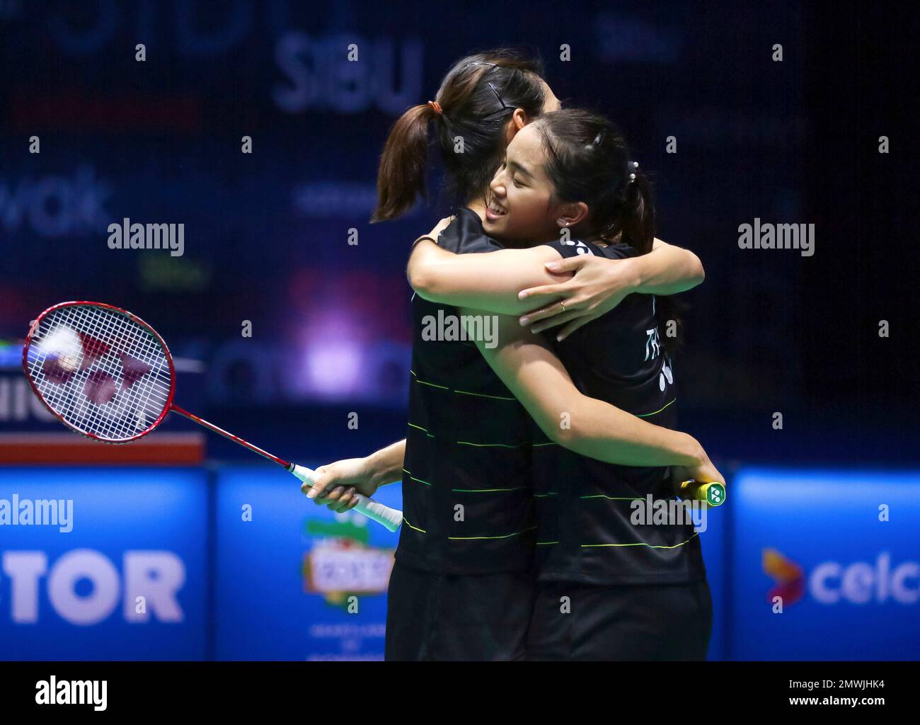 Thailand's Rawinda Prajongjai, right, and Kititharak Jongkolpha celebrate each other after ...