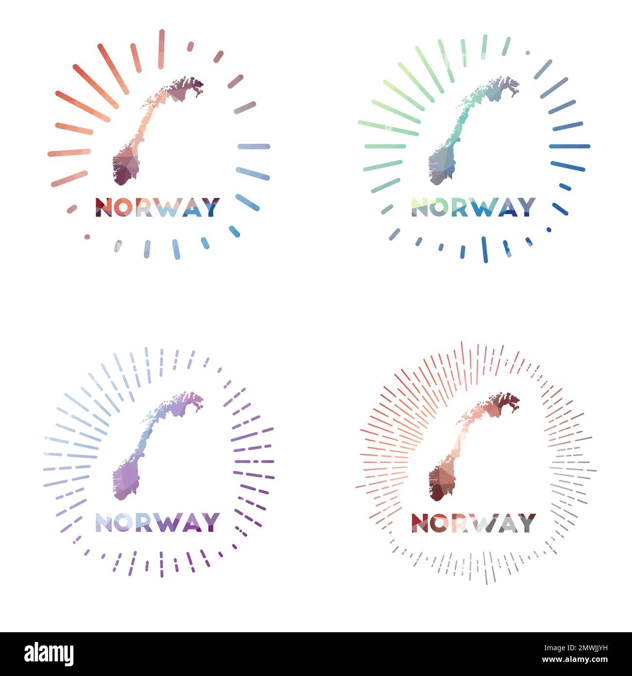 Norway low poly sunburst set. Logo of country in geometric polygonal ...