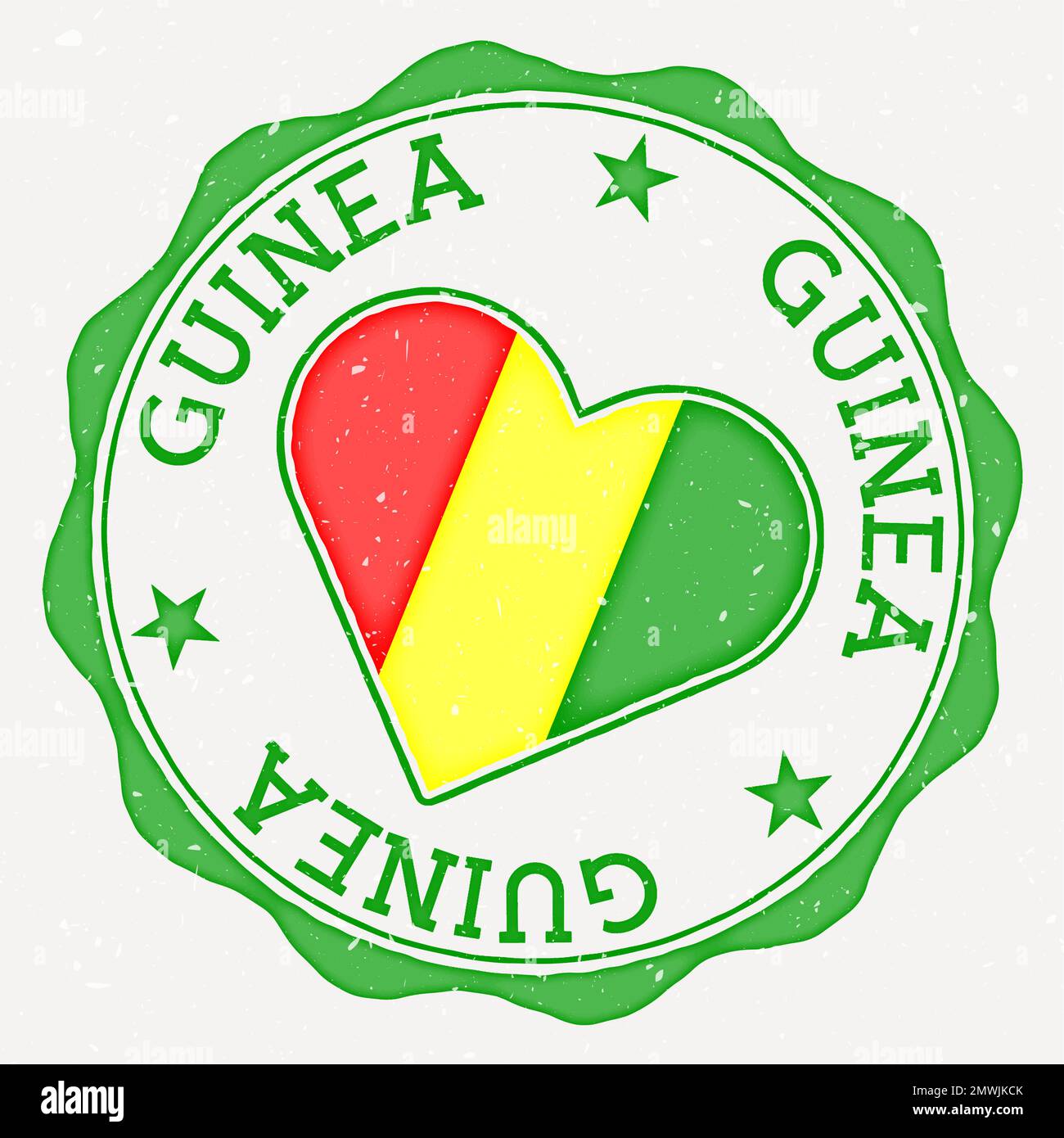 Guinea heart flag logo. Country name text around Guinea flag in the shape of a heart ...