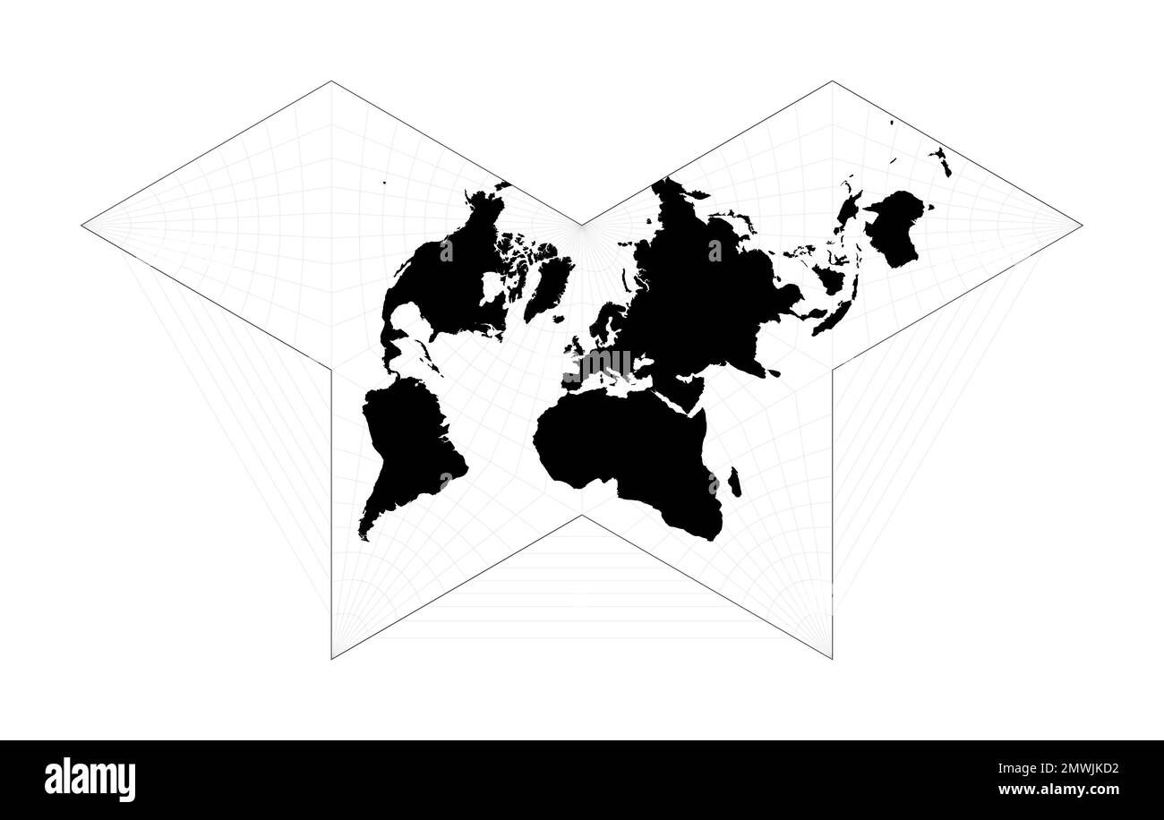 EPS10 Vector World Map. Gnomonic butterfly projection. Plain world ...