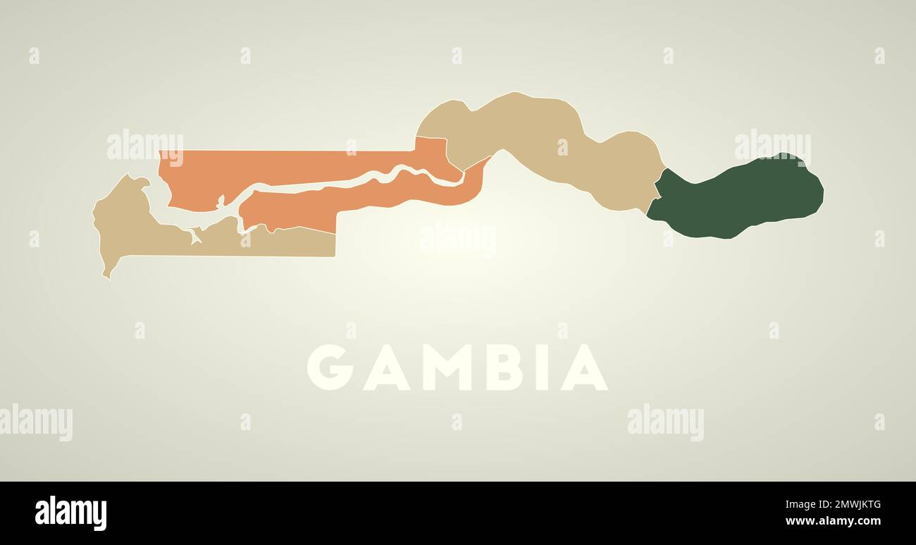 Gambia poster in retro style. Map of the country with regions in autumn ...