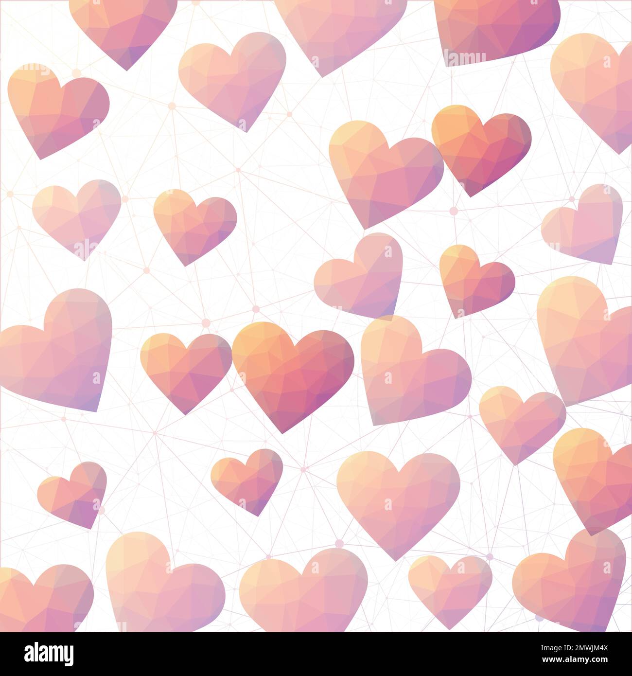 Valentine's Day background with hearts. Polygonal hearts in sunset ...