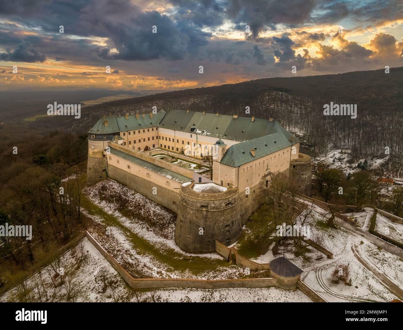 Aerial view of Cerveny Kamen (Vorosko, Red stone) castle a former ...