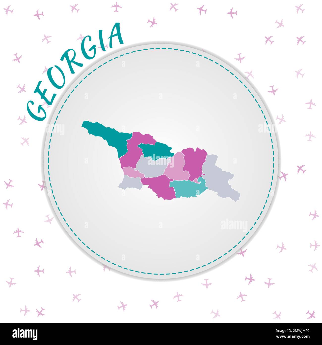 Georgia map design. Map of the country with regions in emerald-amethyst ...